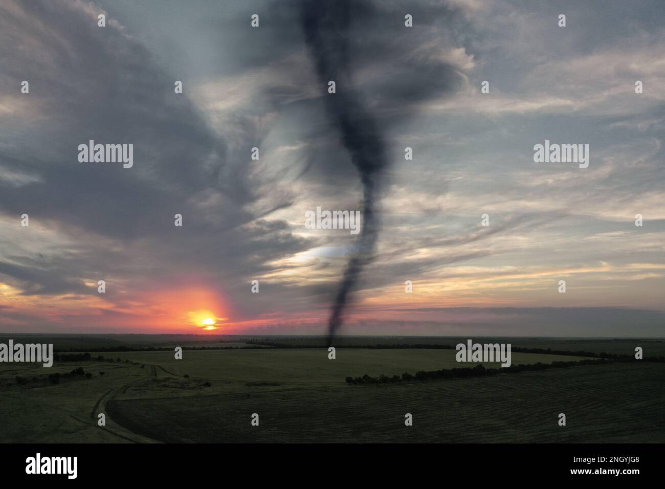 Dangerous whirlwind at agricultural field. Weather phenomenon Stock ...