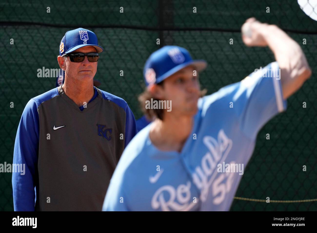 Kansas City Royals manager Matt Quatraro watches while pitcher Daniel ...