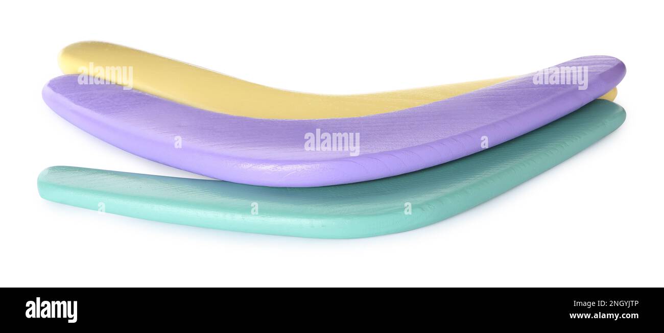 Set of color boomerangs on white background Stock Photo - Alamy