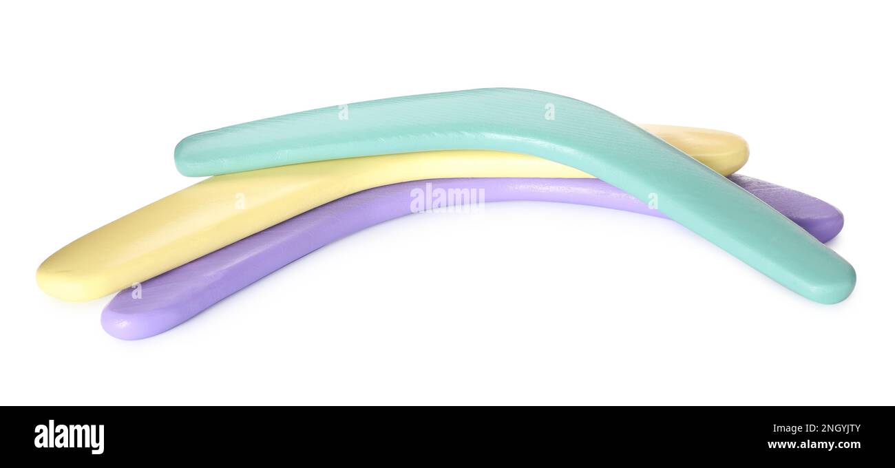 Set of color boomerangs on white background Stock Photo - Alamy