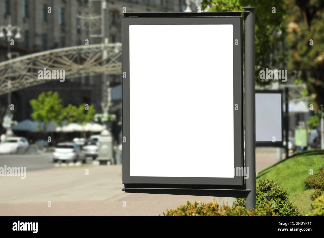 Blank advertising board on city street. Mockup for design Stock Photo ...