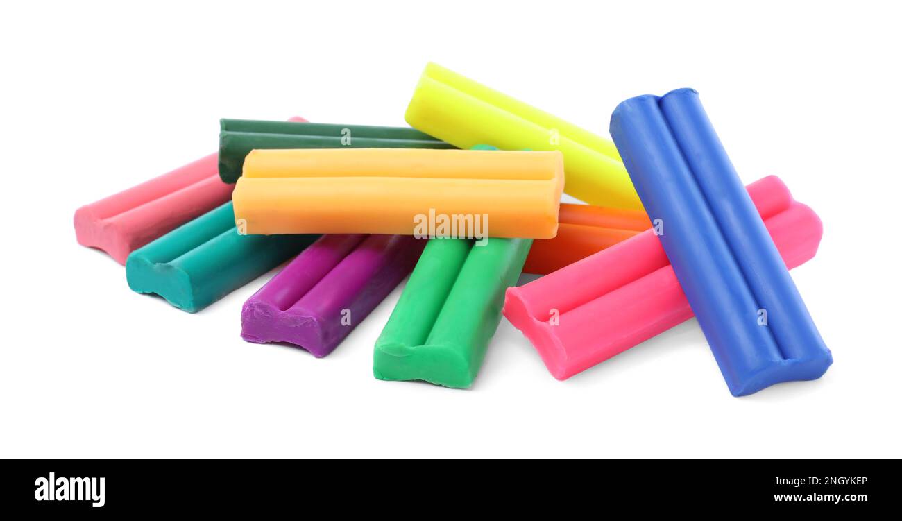Many different colorful plasticine pieces on white background Stock ...
