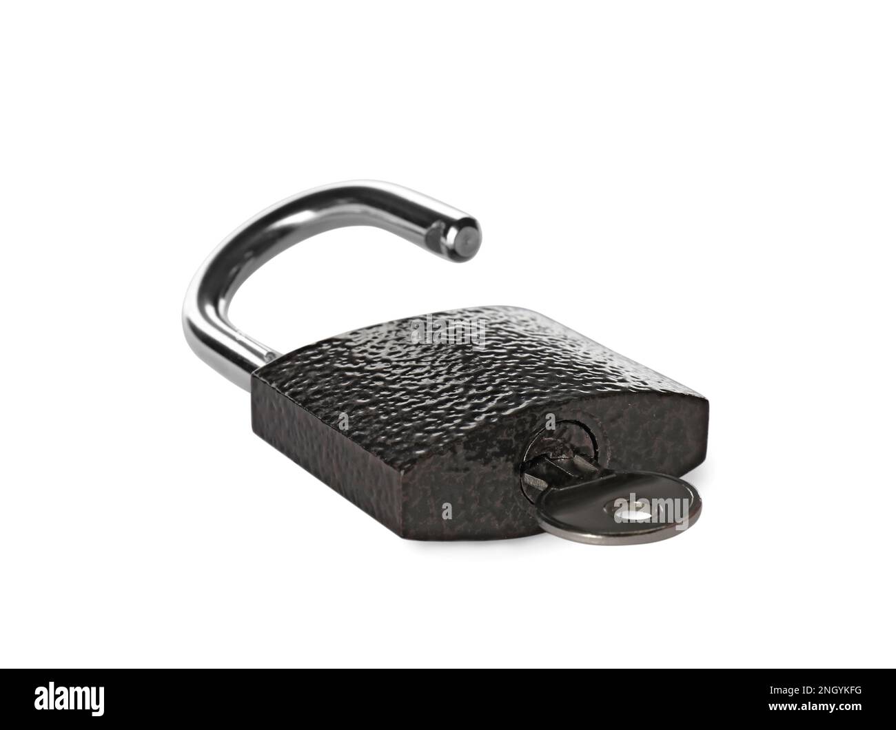 Modern padlock with key isolated on white Stock Photo - Alamy