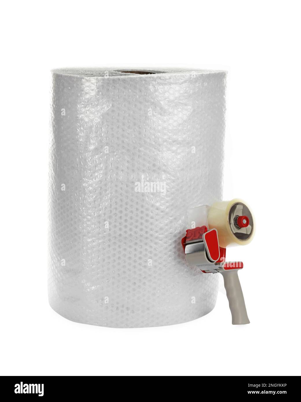 Bubble wrap roll and tape dispenser isolated on white Stock Photo - Alamy