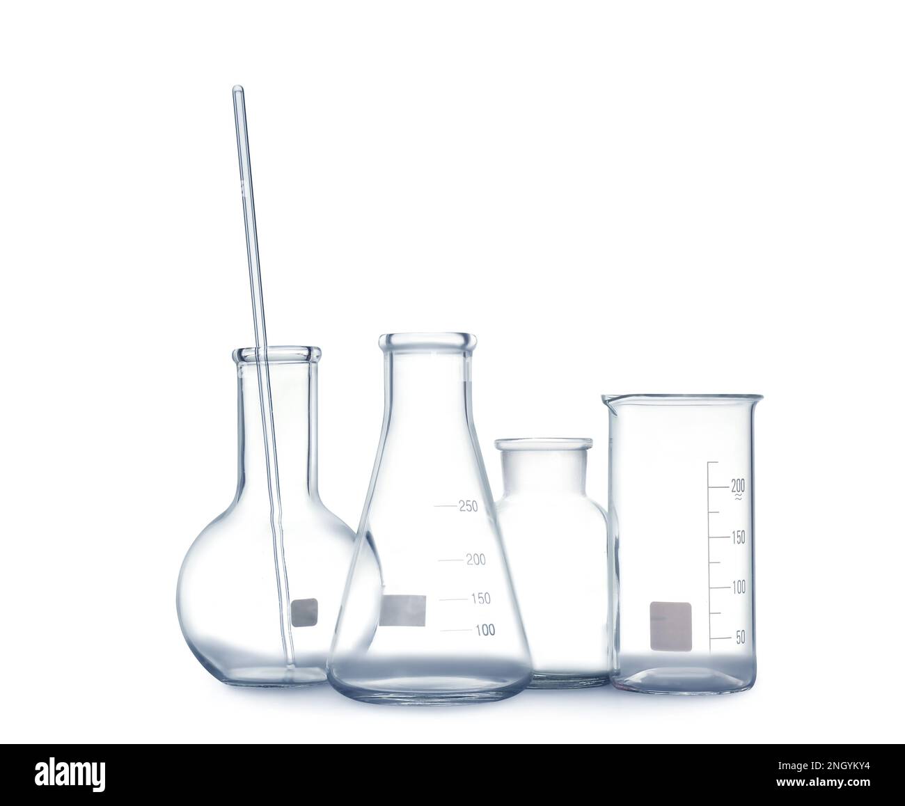 Empty clean laboratory glassware on white background Stock Photo - Alamy