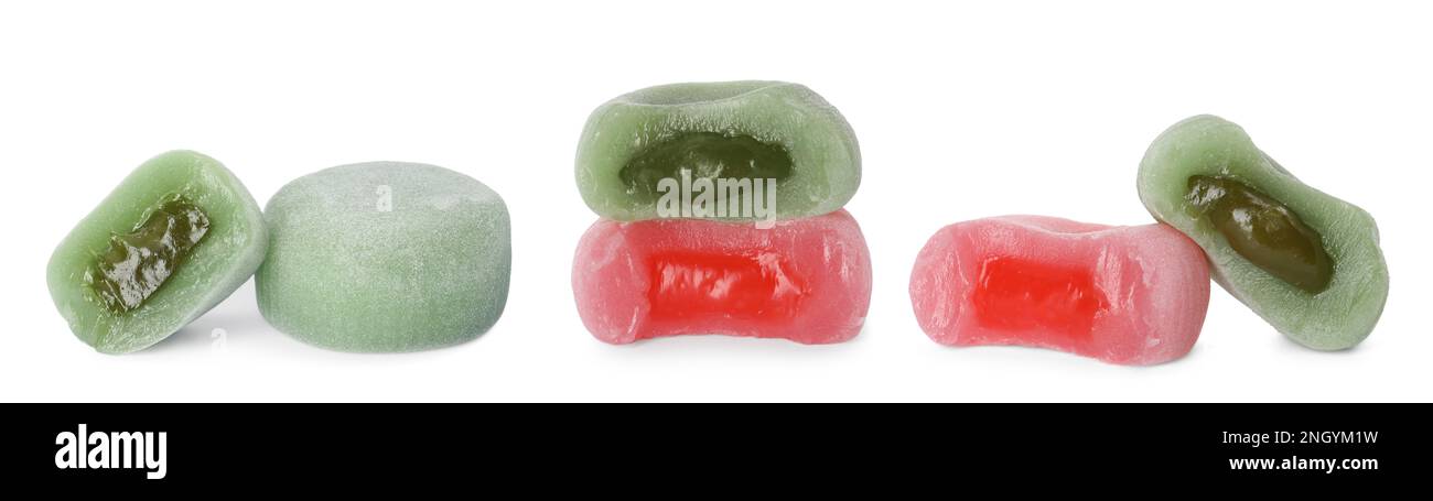 Set with with delicious mochi on white background. Banner design Stock ...