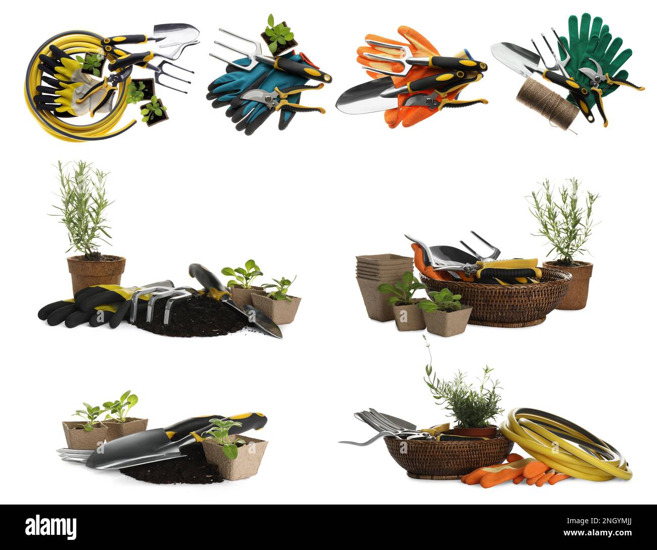 Set of different gardening tools on white background Stock Photo - Alamy
