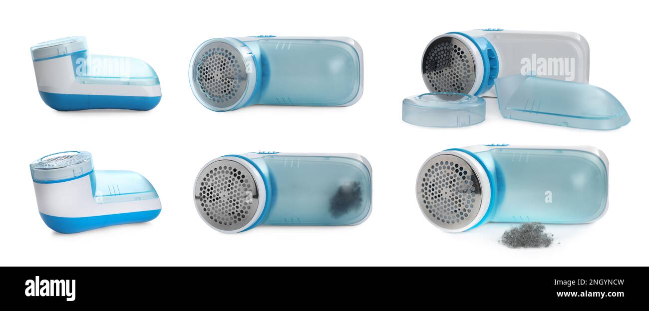 Set with fabric shavers on white background. Banner design Stock Photo ...