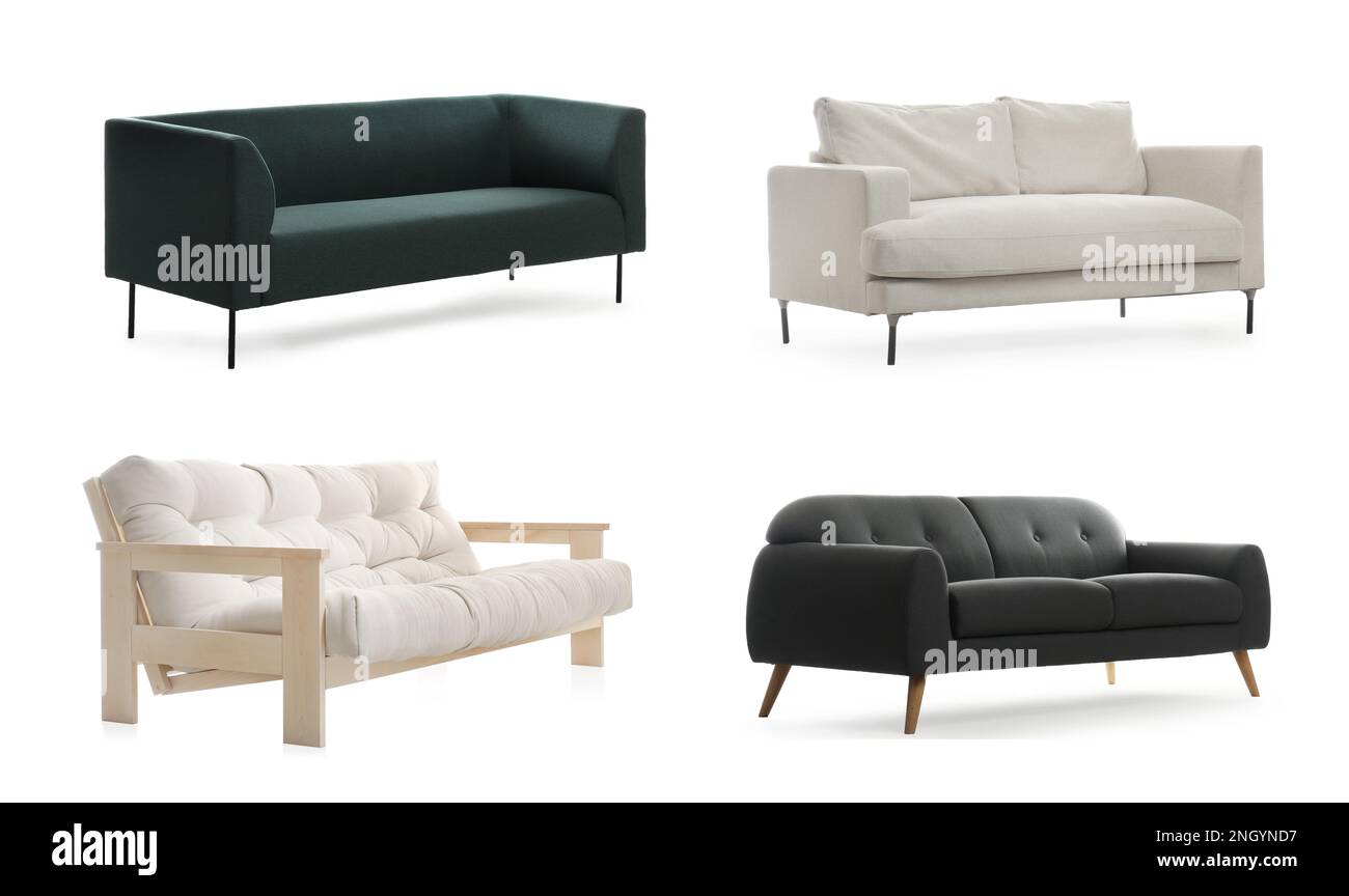 Set with different stylish sofas on white background Stock Photo - Alamy