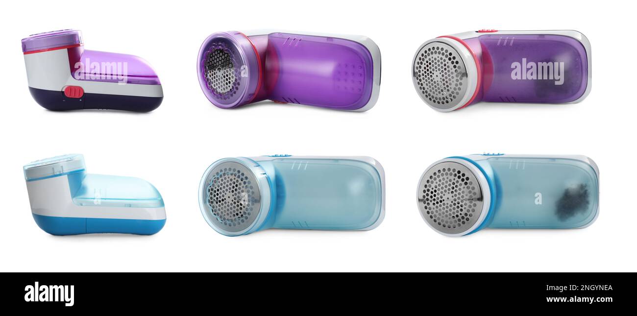 Set with fabric shavers on white background. Banner design Stock Photo ...