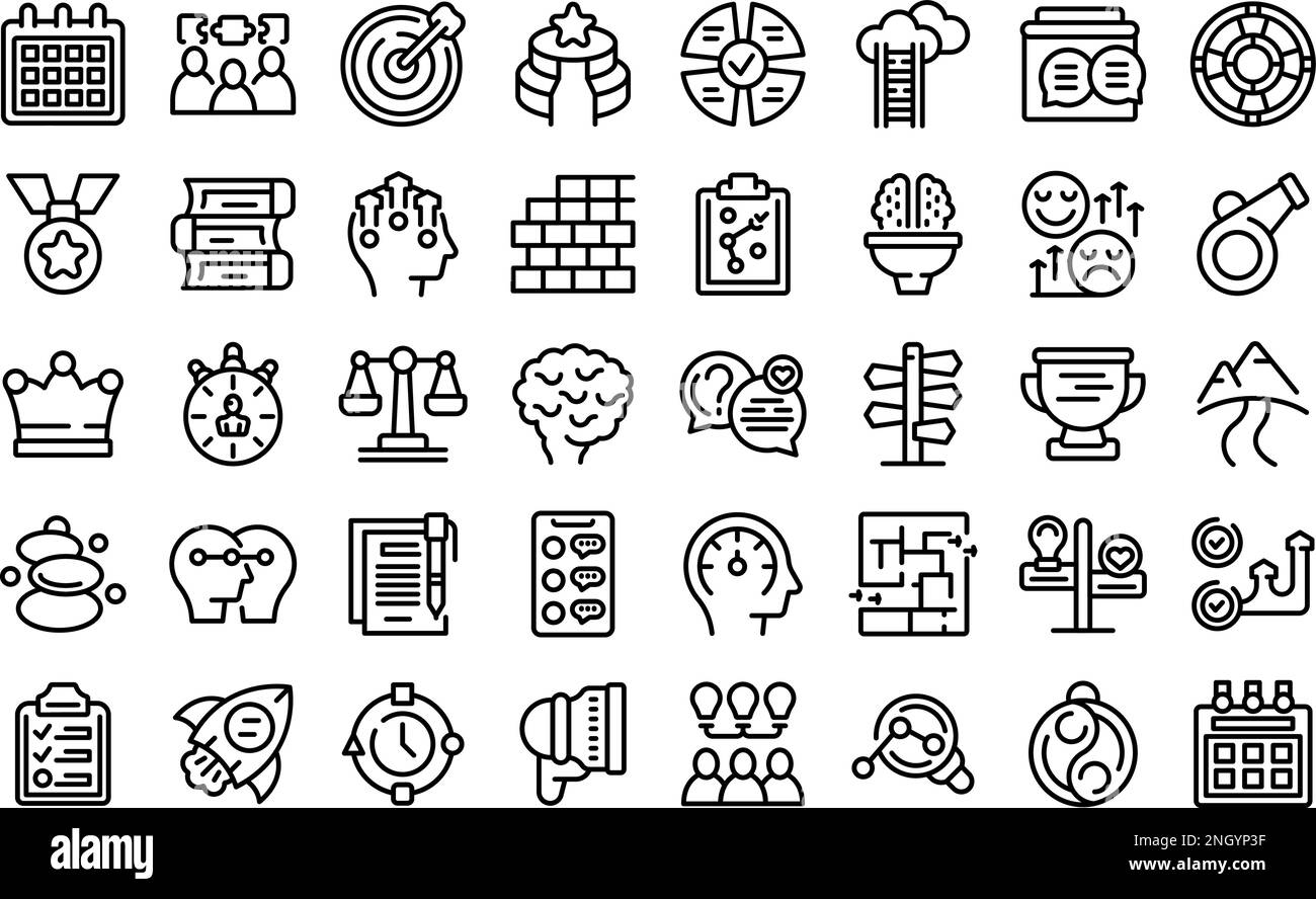 Life coach icons set outline vector. Problem solving. Life activity ...