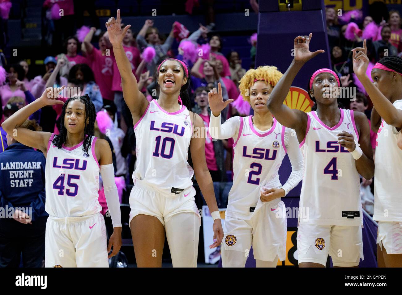 LSU guard Alexis Morris (45), left, forward Angel Reese (10), guard ...