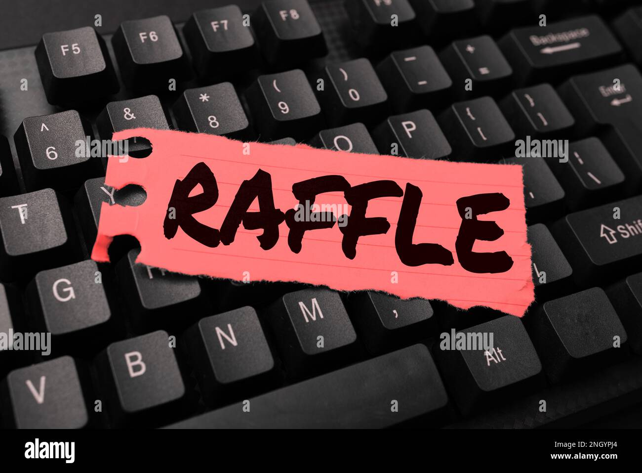 Text caption presenting Raffle. Word Written on means of raising money ...