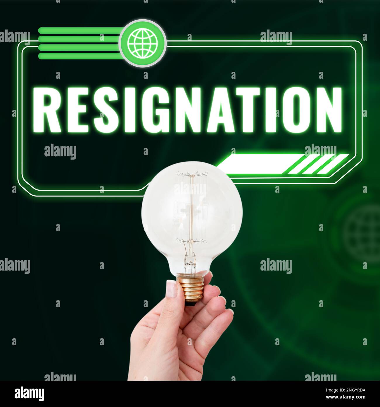 Text sign showing Resignation. Word Written on act of giving up working ...