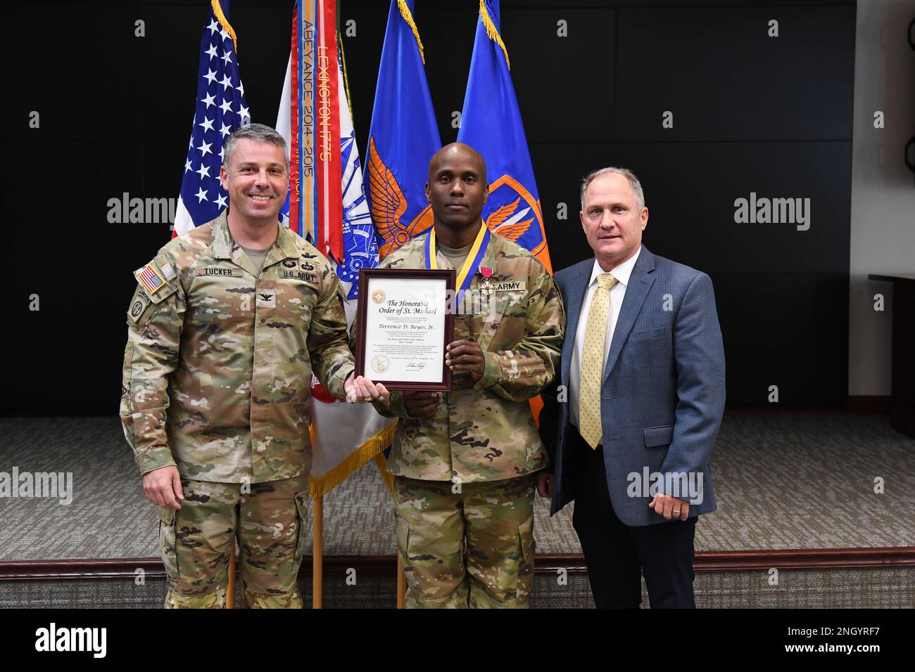Command Sgt. Maj. Terrence D. Reyes Jr., outgoing command sergeant major for 1st Aviation ...