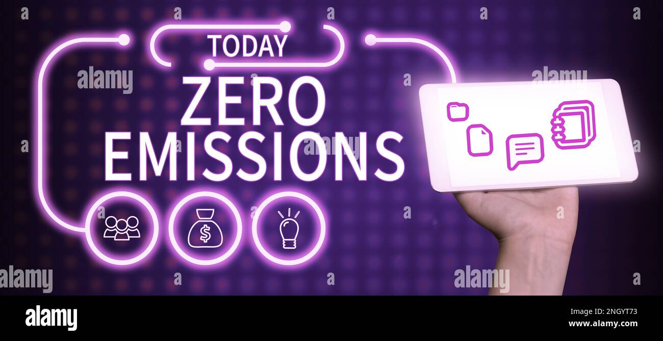 Text sign showing Zero Emissions. Business idea emits no waste products ...