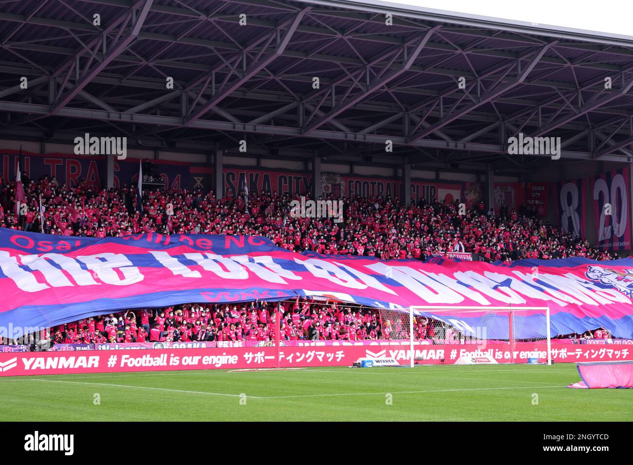 Yodoko Sakura Stadium, Osaka, Japan. 18th Feb, 2023. Cerezo Osaka fans ...