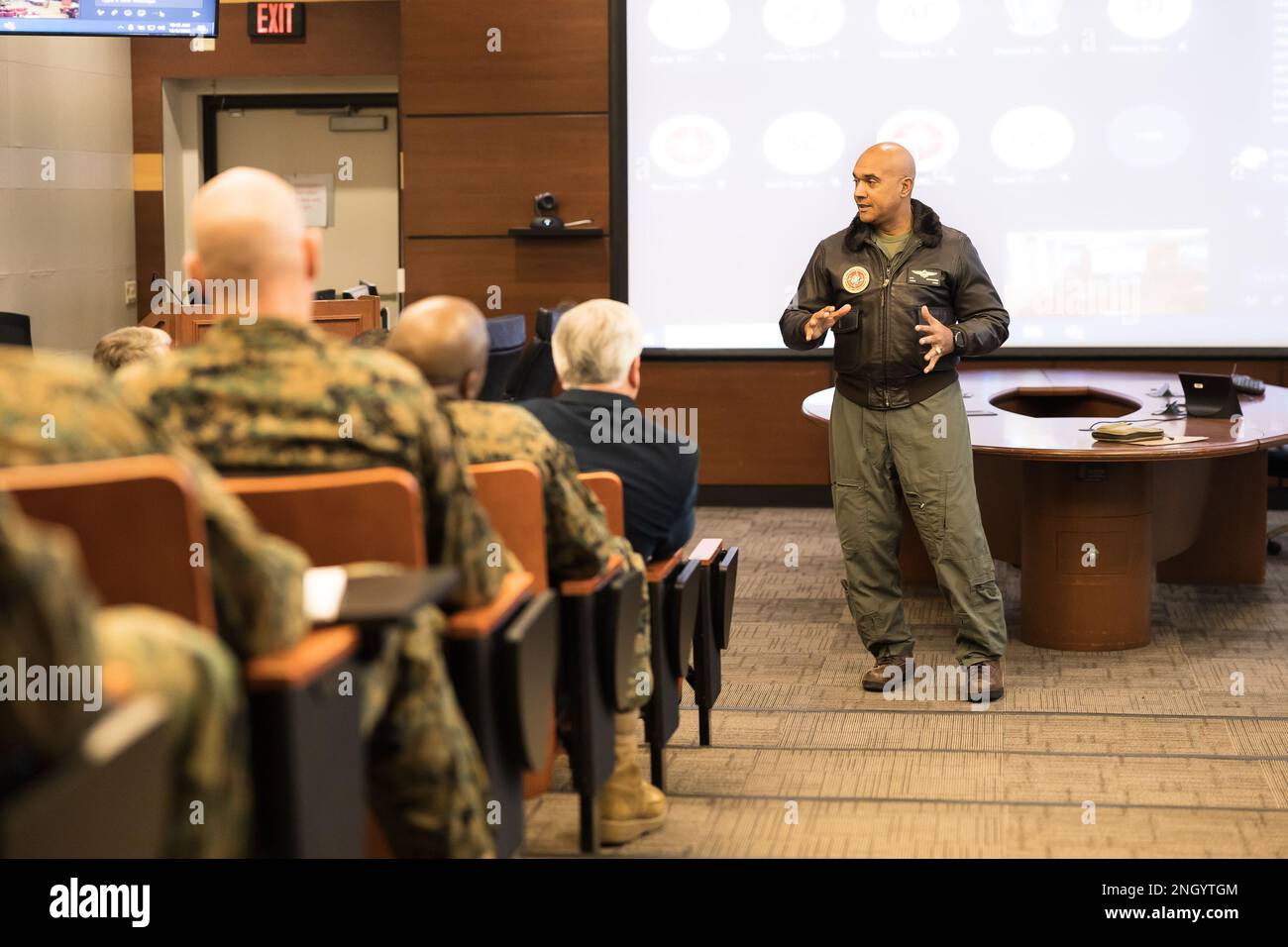 U.S. Marine Corps Lt. Gen. Brian W. Cavanaugh, center, the commanding ...