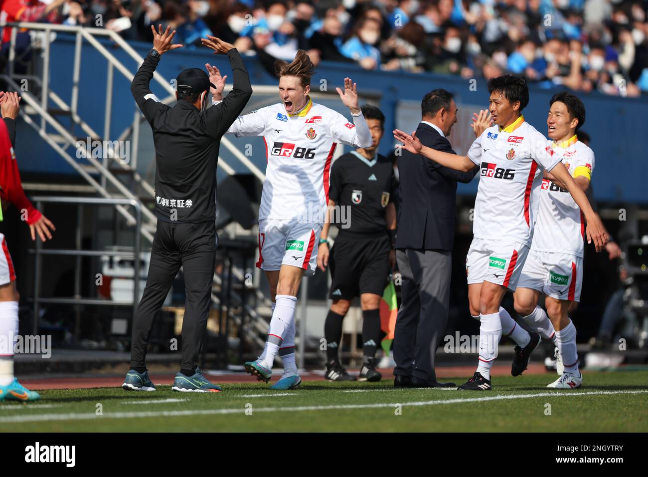 Kanagawa, Japan. 18th Feb, 2023. Kasper Junker & Nagoya Grampus team ...