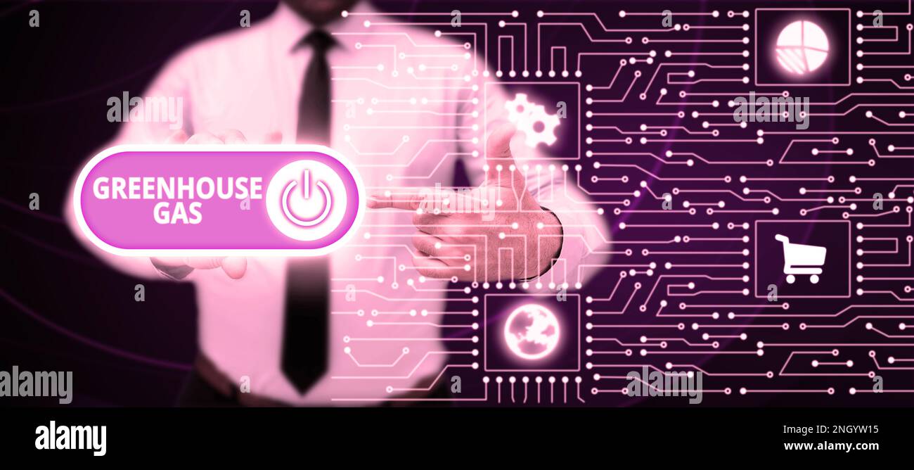 Text caption presenting Greenhouse Gas. Word Written on carbon dioxide ...