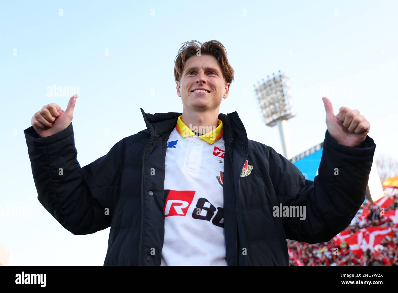 Kanagawa, Japan. 18th Feb, 2023. Kasper Junker (Grampus) Football ...