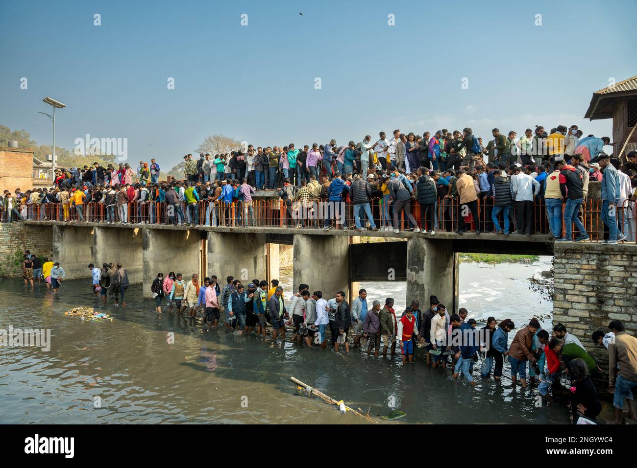 Crowded People Crossing the bridge Stock Photo - Alamy