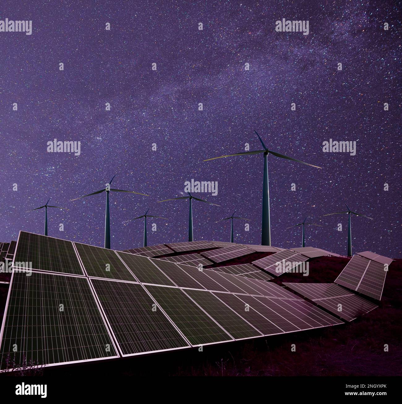 Solar pv panels and the Milky Way, solar photovoltaic panels at night ...