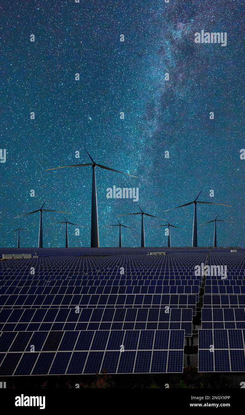 Solar pv panels and the Milky Way, solar photovoltaic panels at night ...