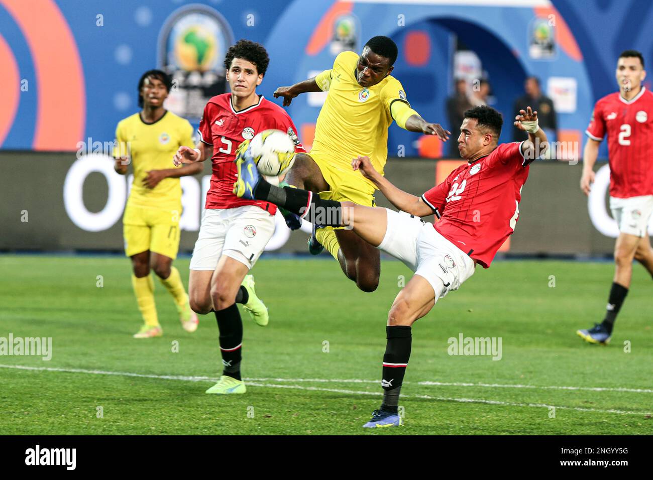 Cairo, Egypt. 19th Feb, 2023. Khaled Awad (2nd R) of Egypt competes ...