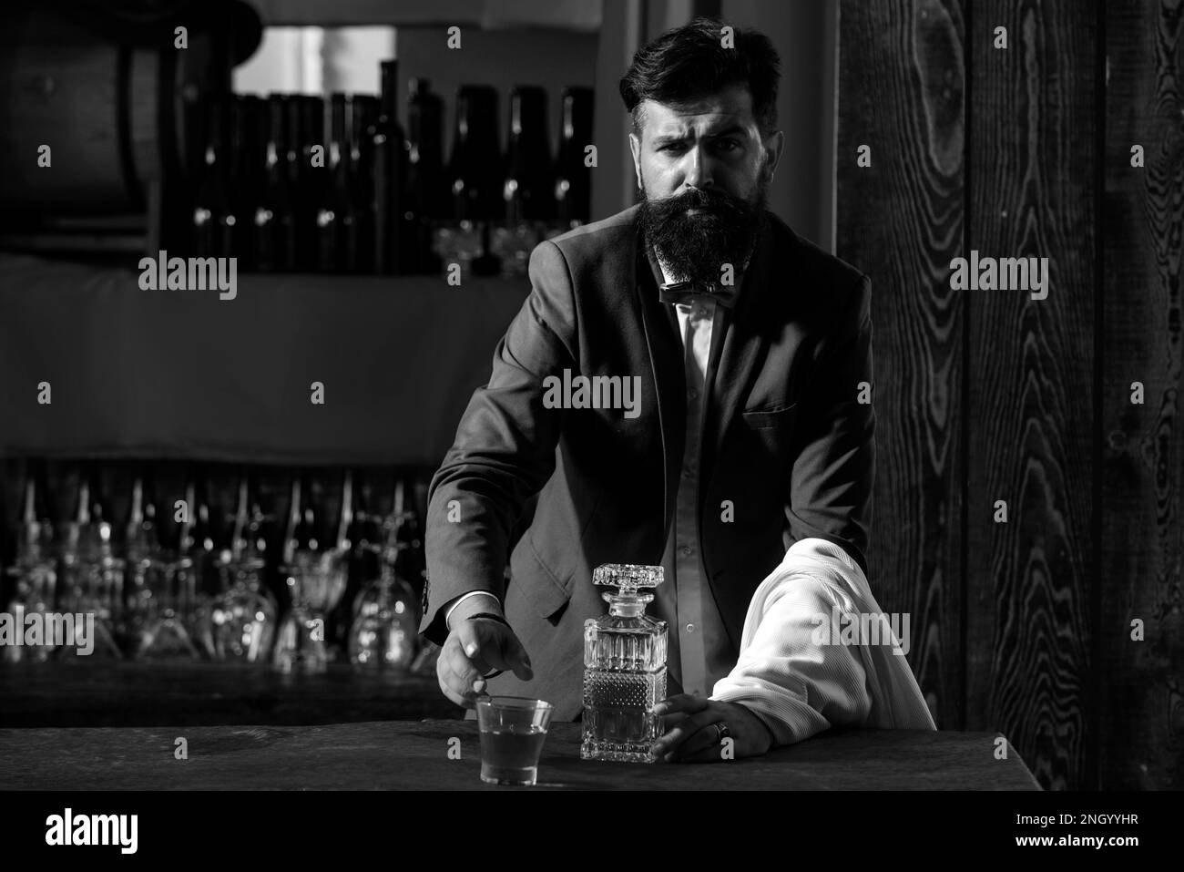 Male bearded waiter in Black and White Stock Photos & Images - Alamy
