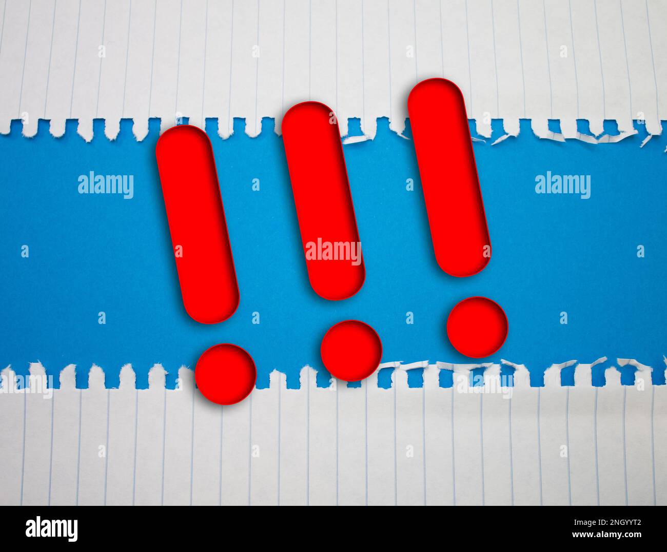 Exclamation mark text with Torn, Crumpled White Paper on colored ...
