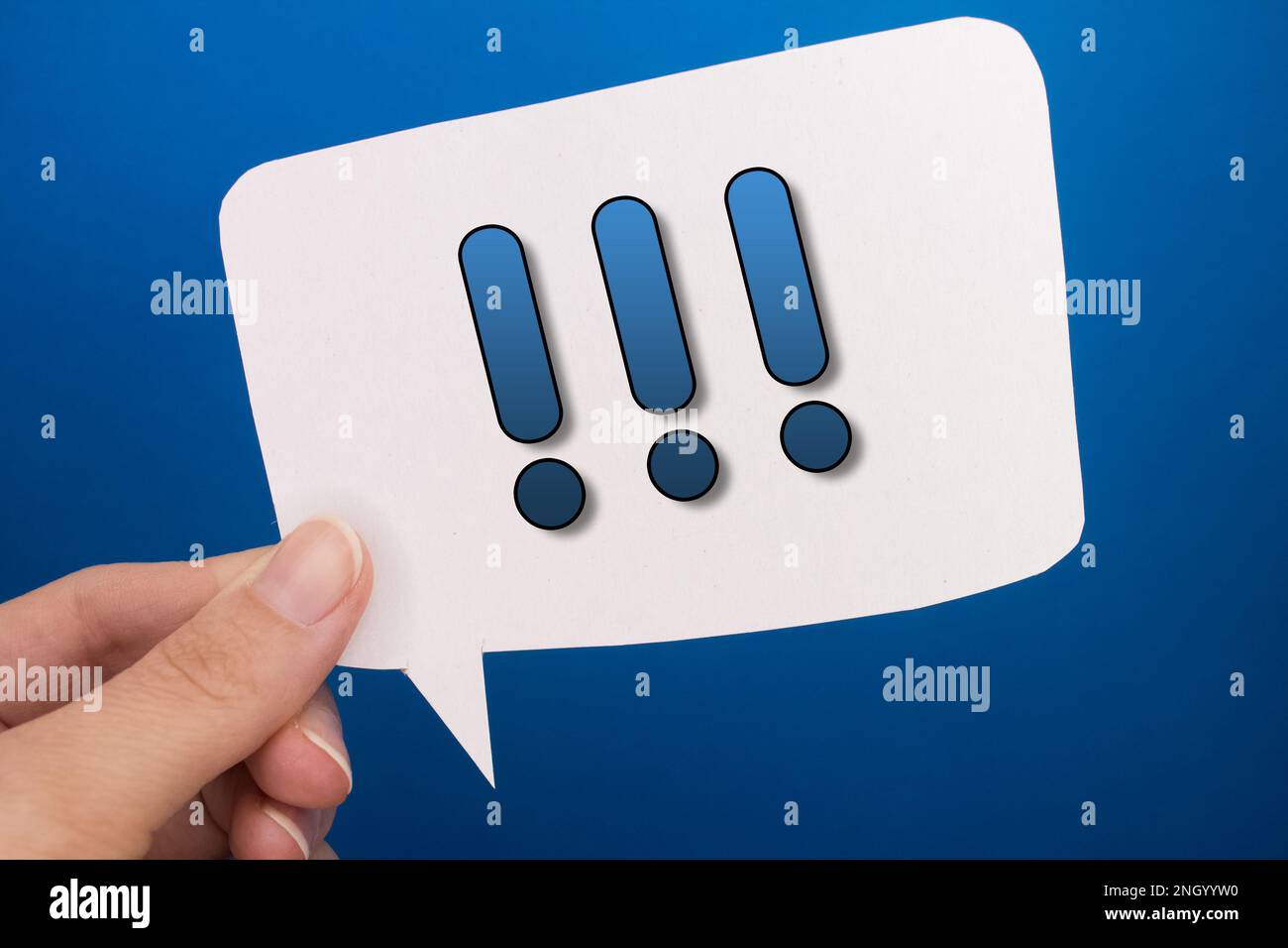 Speech bubble in front of colored background with Exclamation mark text ...