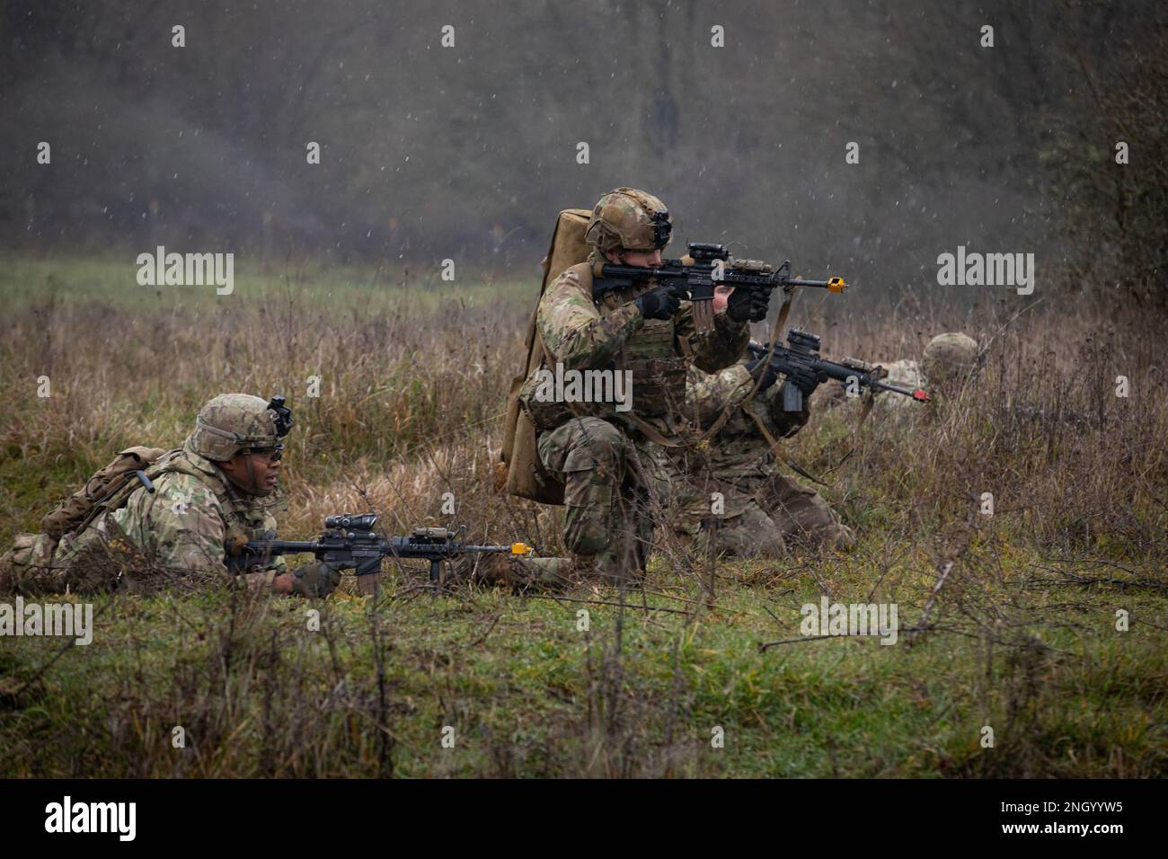U.S. Soldiers assigned to Lightning Troop Platoon, 3rd Squadron, 2nd Cavalry Regiment, practice ...