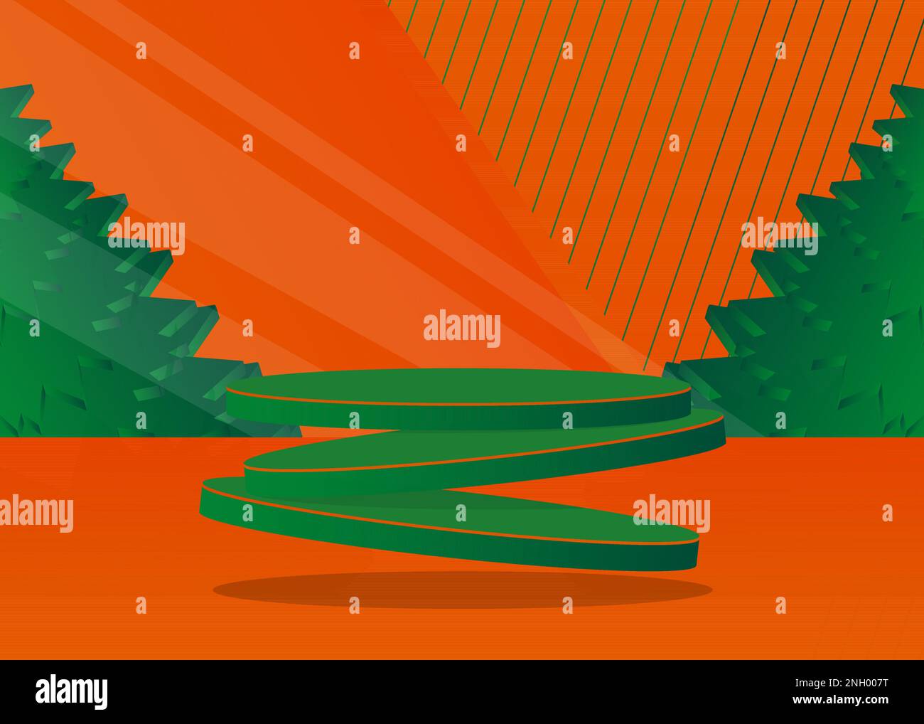 Futuristic Green and Orange stage showcase for presentation. Realistic ...