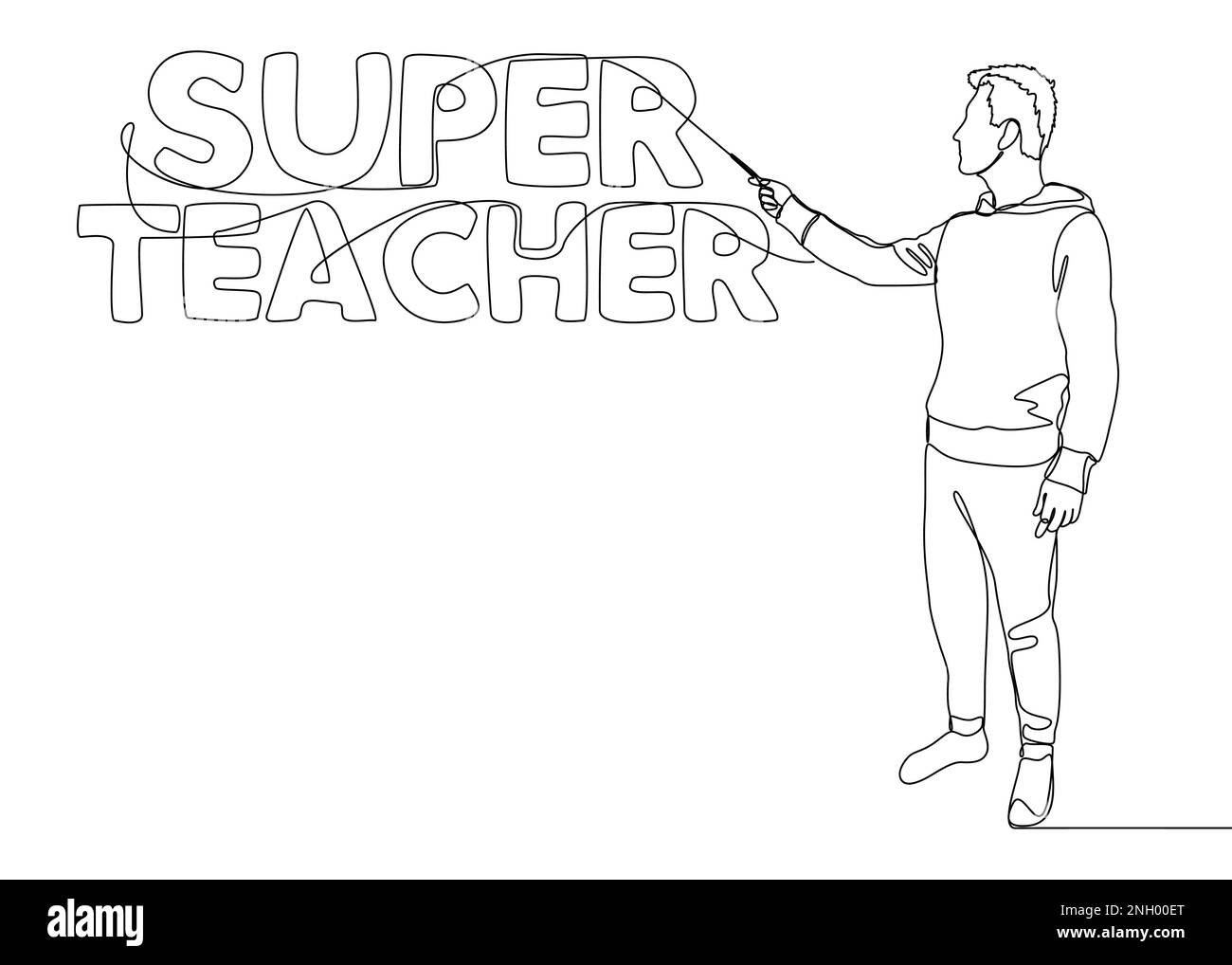 One Continuous Line Of Man Pointing At Super Teacher Word Thin Line
