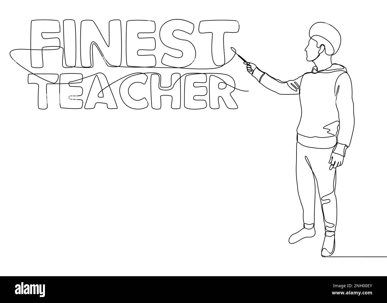 One continuous line of Man pointing at Finest Teacher word. Thin Line ...