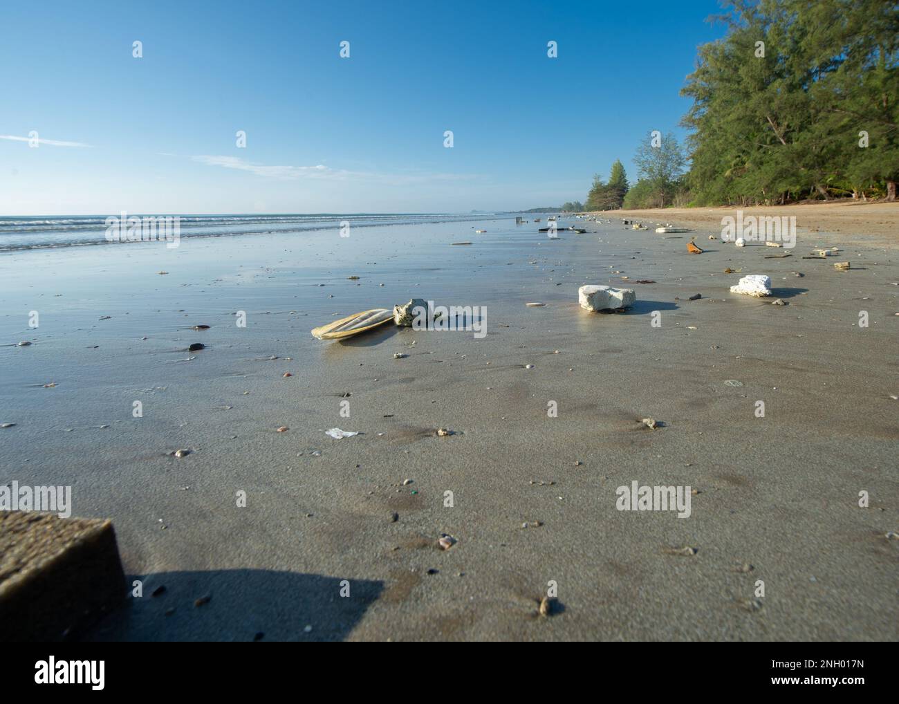 Plastic waste on the beach in Thailand carried by the tide and ...