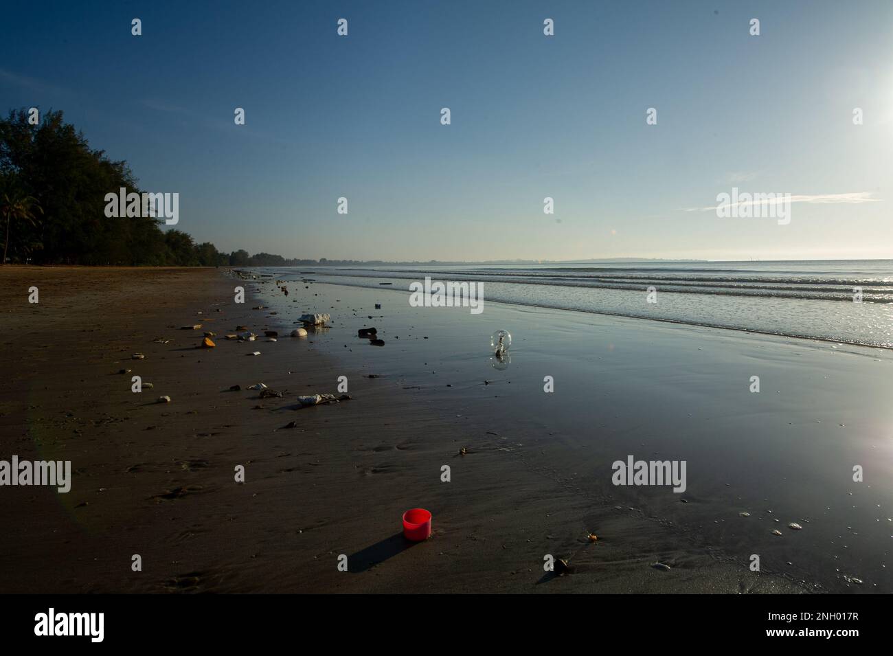 Plastic waste on the beach in Thailand carried by the tide and ...