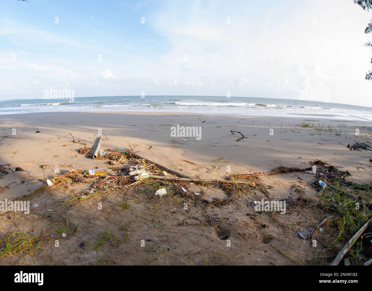 Plastic waste on the beach in Thailand carried by the tide and ...