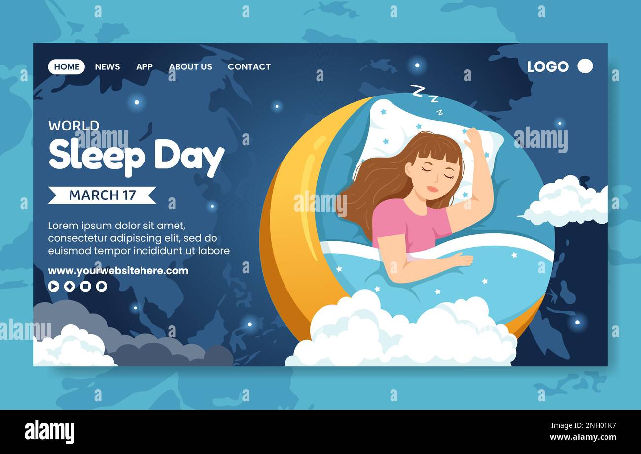 Happy Sleep Day Social Media Landing Page Flat Cartoon Hand Drawn ...