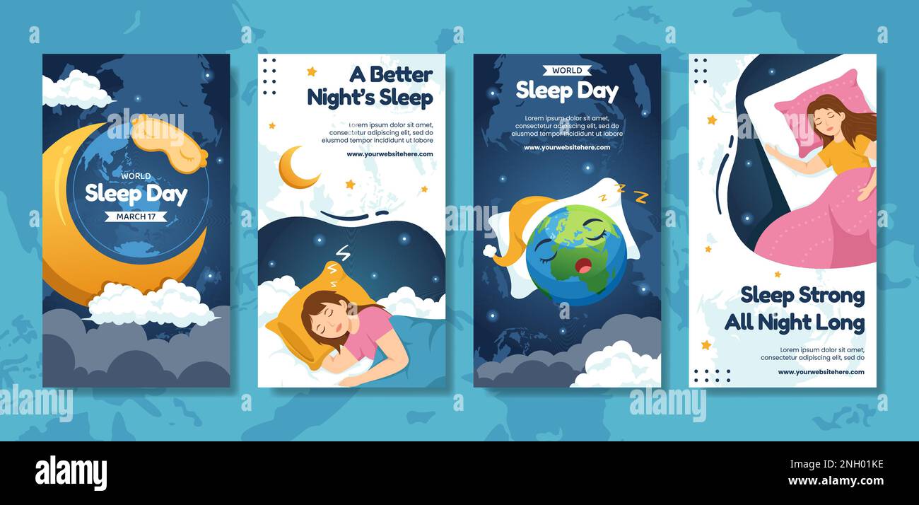 Happy Sleep Day Social Media Stories Flat Cartoon Hand Drawn Templates ...