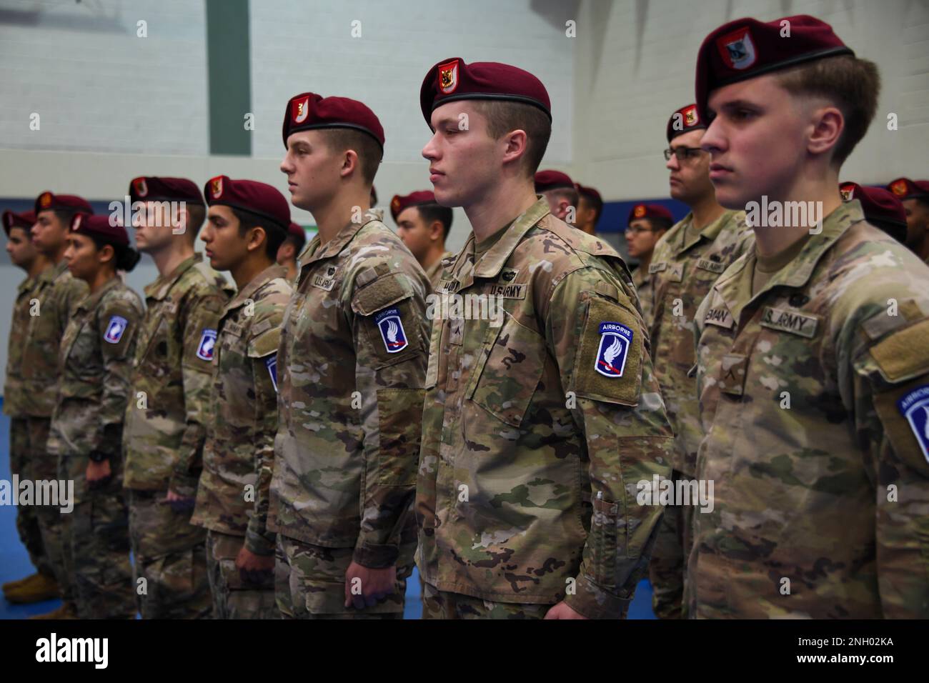 U.S. Soldiers assigned to 173rd Airborne Brigade stand in formation ...