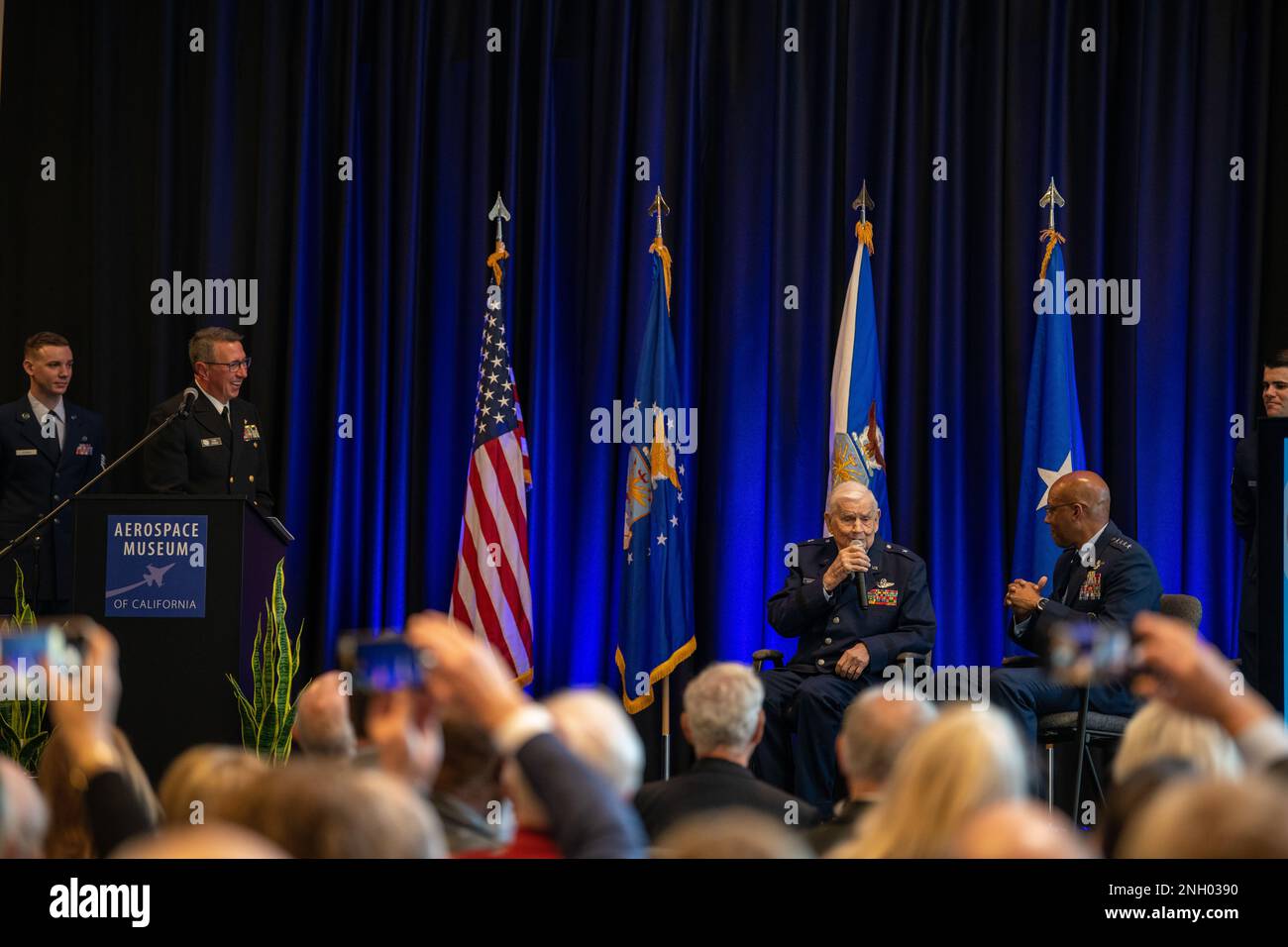 U.S. Air Force retired Brig. Gen. Clarence E. “Bud” Anderson, center ...