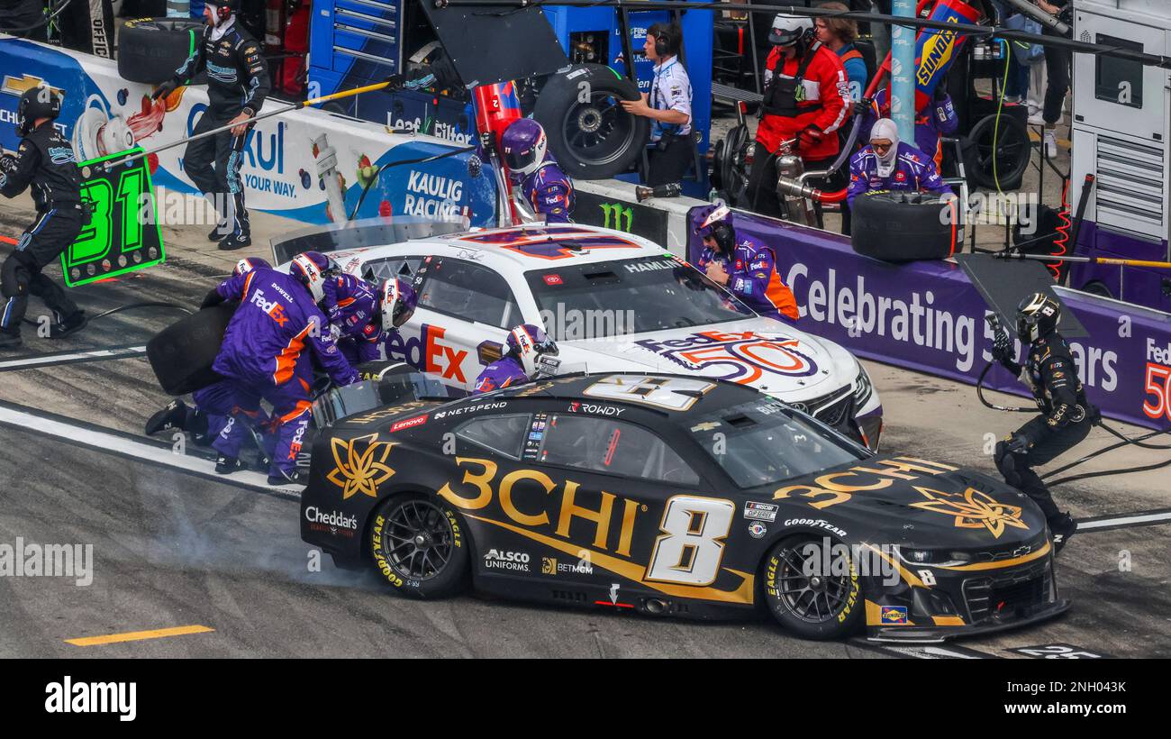 Daytona, United States. 19th Feb, 2023. Kyle Busch (8) squeezes by the ...