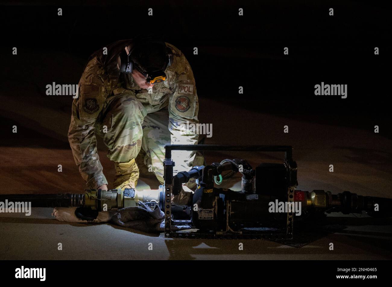 An Airman assigned to the 437th Airlift Wing inspects refueling ...
