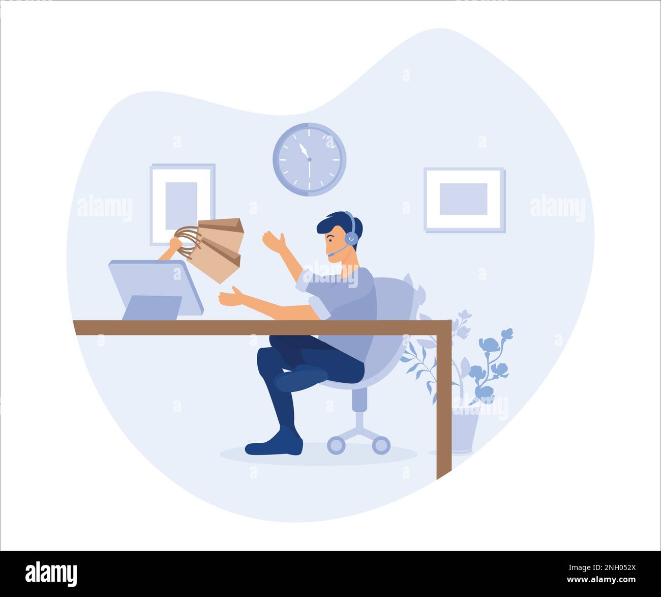 Online shopping and express delivery, young man sit at home using ...