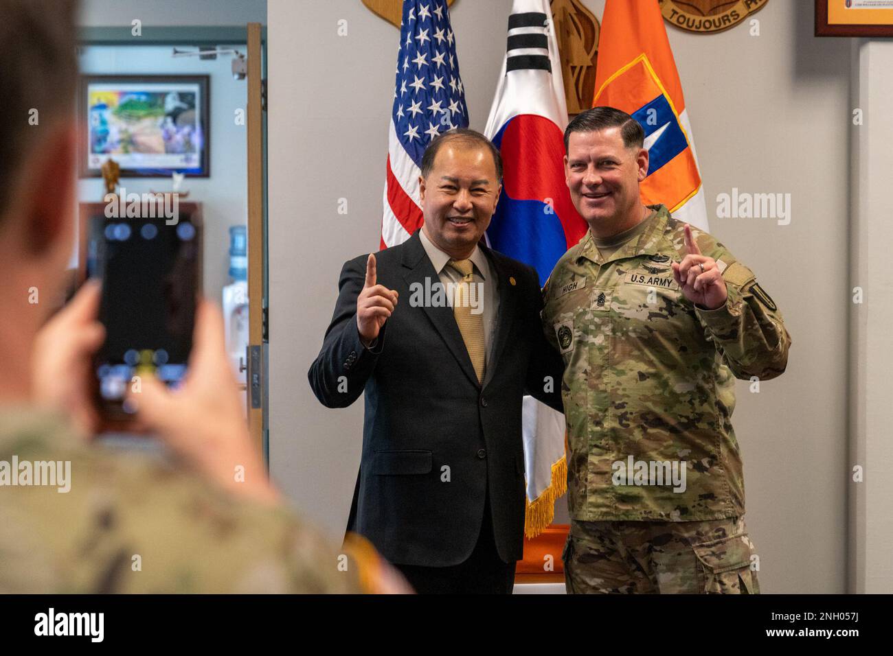 CSM Jay A. High (Right) posing in a photo with Grandmaster Kim (Left ...