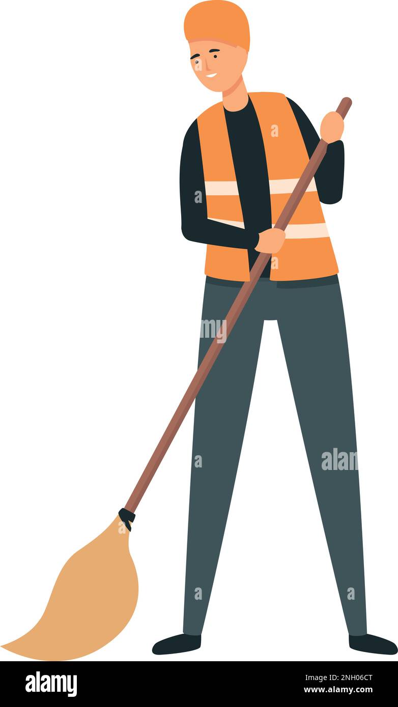 Broom cleaning icon cartoon vector. Waste collector. City work Stock ...