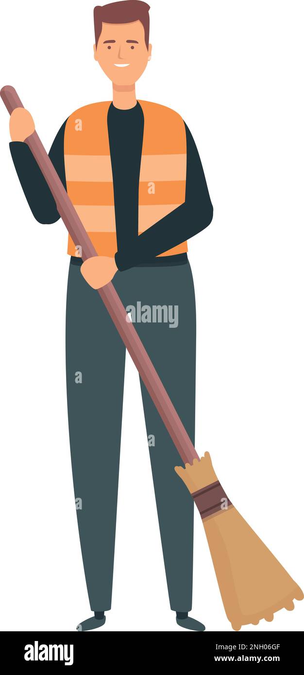 Man street cleaner broom icon cartoon vector. Garbage dump. Winter ...