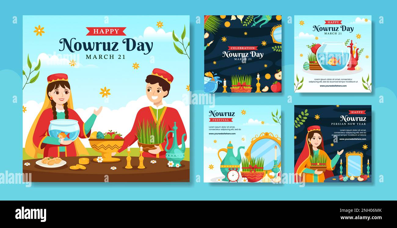 Happy Nowruz Day Social Media Post Flat Cartoon Hand Drawn Templates ...